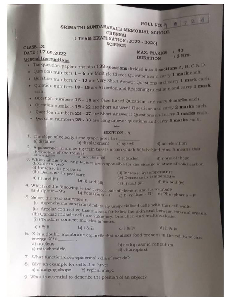 Science Term 1 Question Paper | PDF
