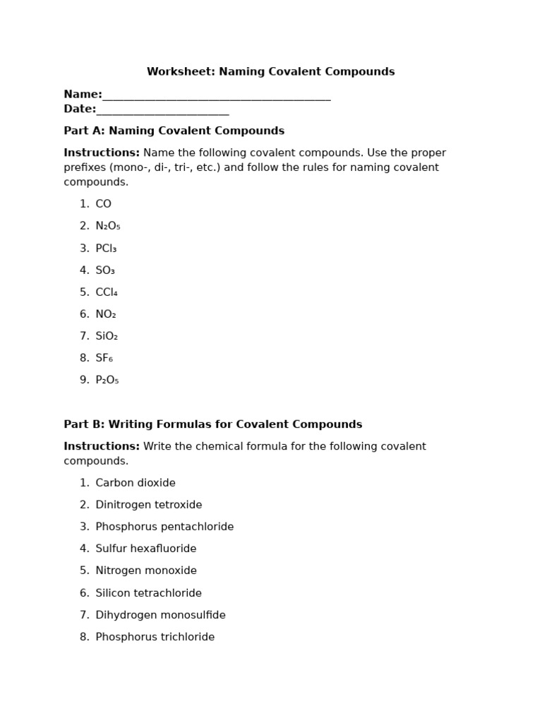 Classwork 6 - Covalent Compounds | PDF