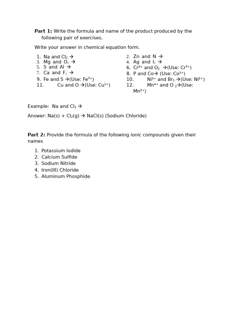 Classwork 5 - Naming and Formula of Ionic Compunds | PDF