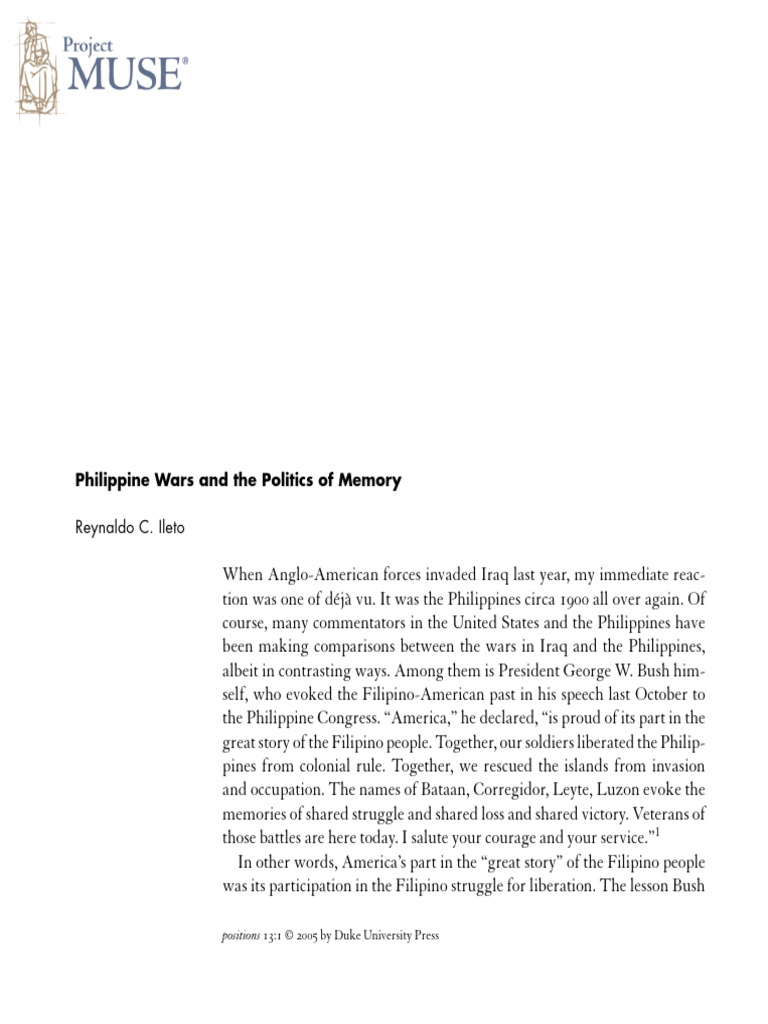 Philippine Wars and The Politics of Memory - Reynaldo C. Ileto | PDF ...