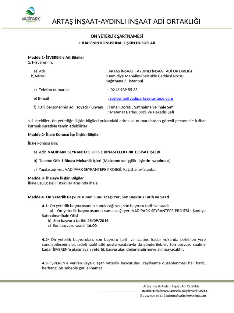Ön Yeterlik Şartnamesi | PDF