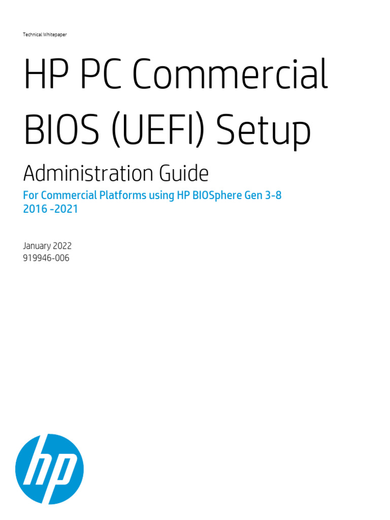 HP PC Commercial BIOS (UEFI) Setup: Administration Guide | PDF | Bios ...