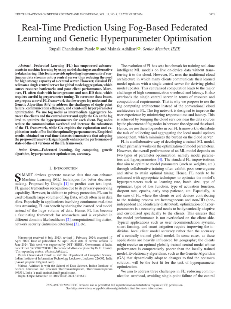 Real-Time Prediction Using Fog-Based Federated Learning and Genetic Hyperparameter Optimisation ...