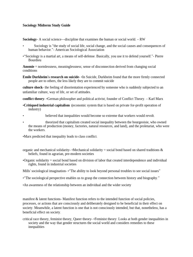 Sociology Midterm Study Guide | PDF | Deviance (Sociology) | Social Stigma