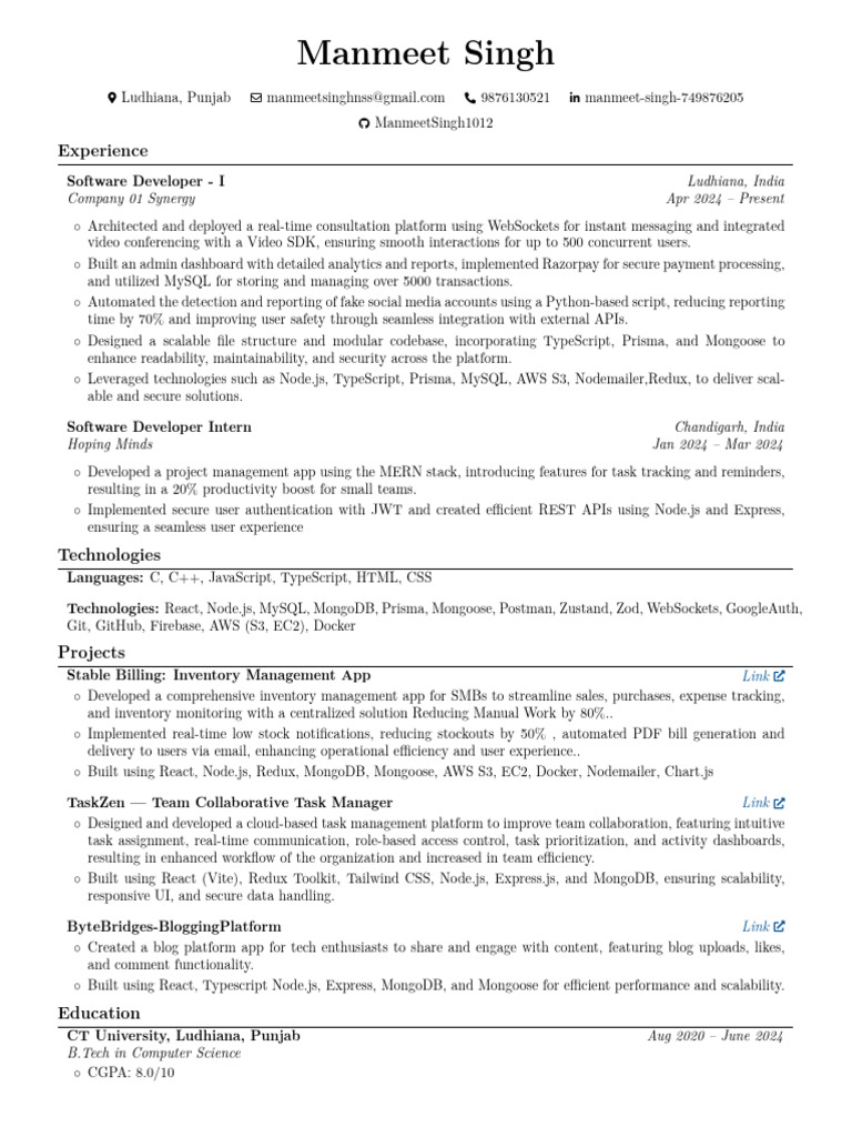 Man Meet Singh Resume | PDF | Computer Science | Software Engineering Man Meet Singh Resume | PDF | Computer Science | Software Engineering