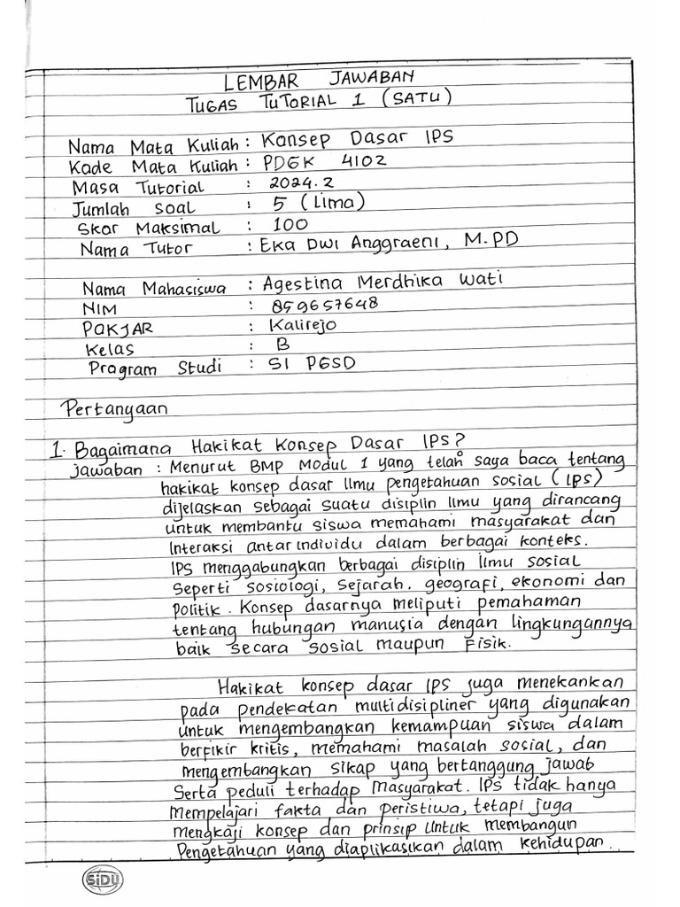 Tugas Tutorial 1 Konsep Dasar IPS | PDF