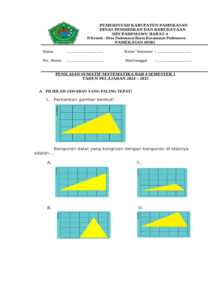 Ujian Matematika SD Bab 4 2024 | PDF