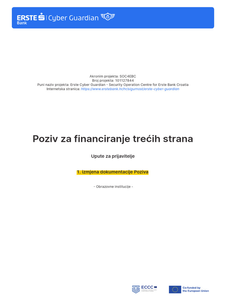 ERSTE 2024 Cyber Guardian - Dokumenti - Poziv Obrazovne Institucije 1 ...
