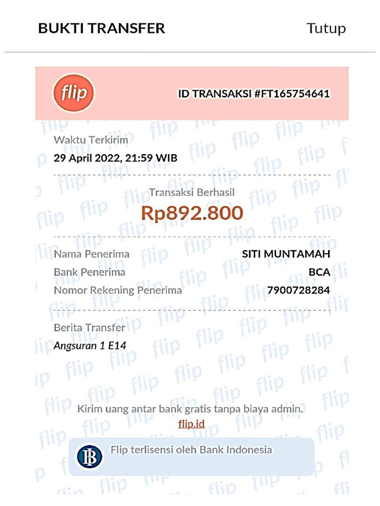 Bukti Pembayaran Angsuran 1 Tanah Amartha Land Blok E-14 | PDF