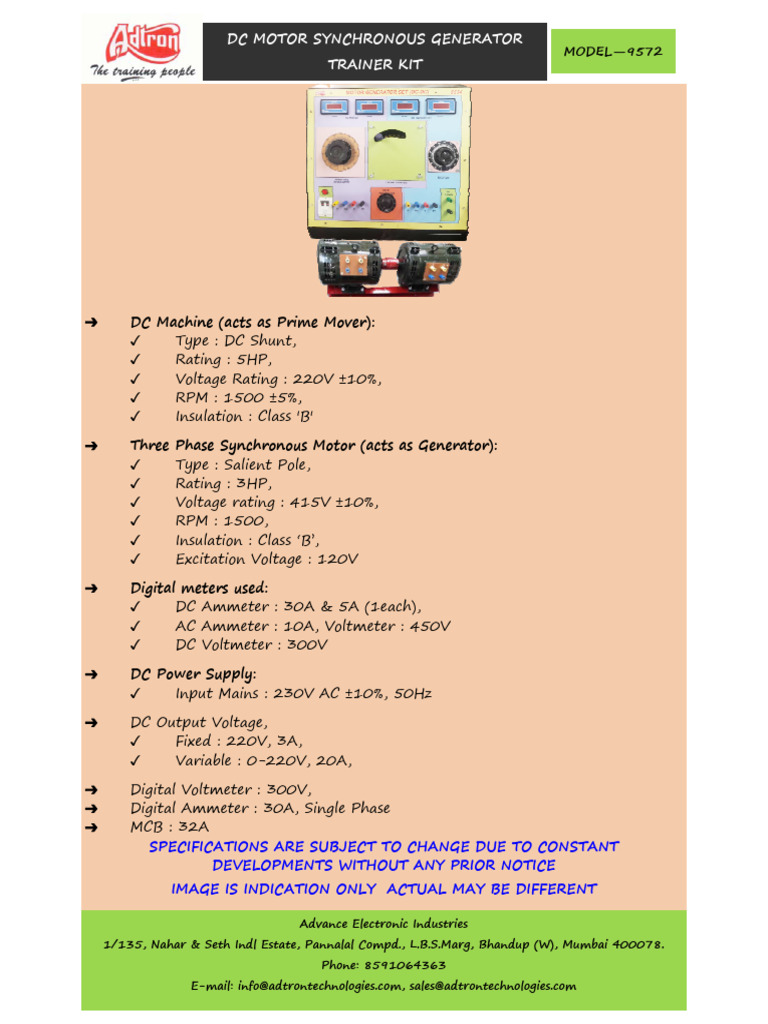 9572 - DC Motor Synchronous Generator Trainer Kit | PDF