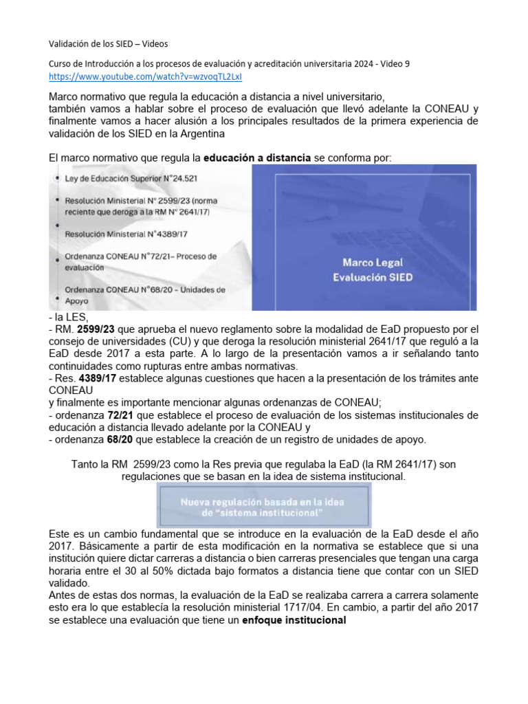 Video Validación de Los SIED | PDF | Evaluación | Plan de estudios