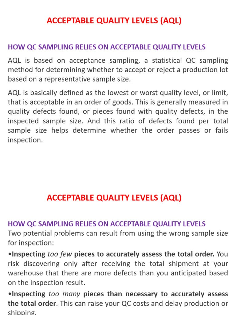 AQL Sampling | PDF | Sampling (Statistics) | Sample Size Determination