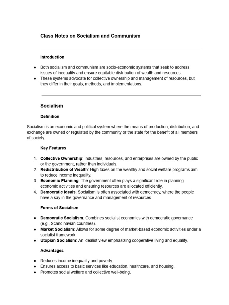 Class Notes On Socialism and Communism | PDF | Socialism | Communism