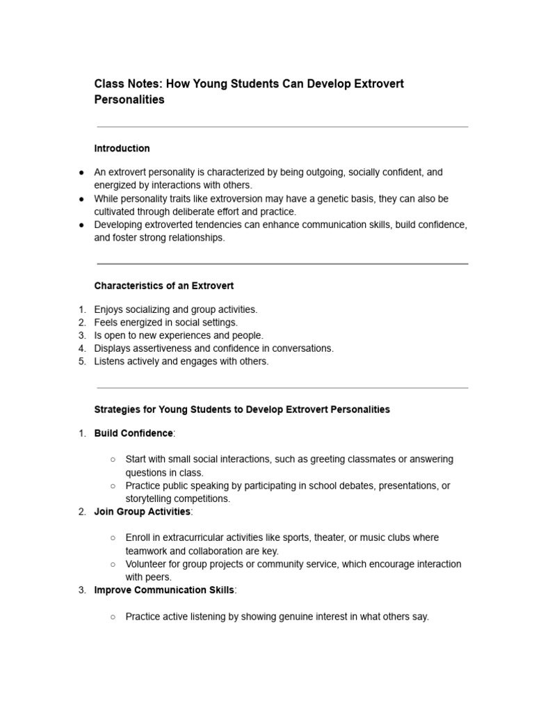 Class Notes - How Young Students Can Develop Extrovert Personalities ...