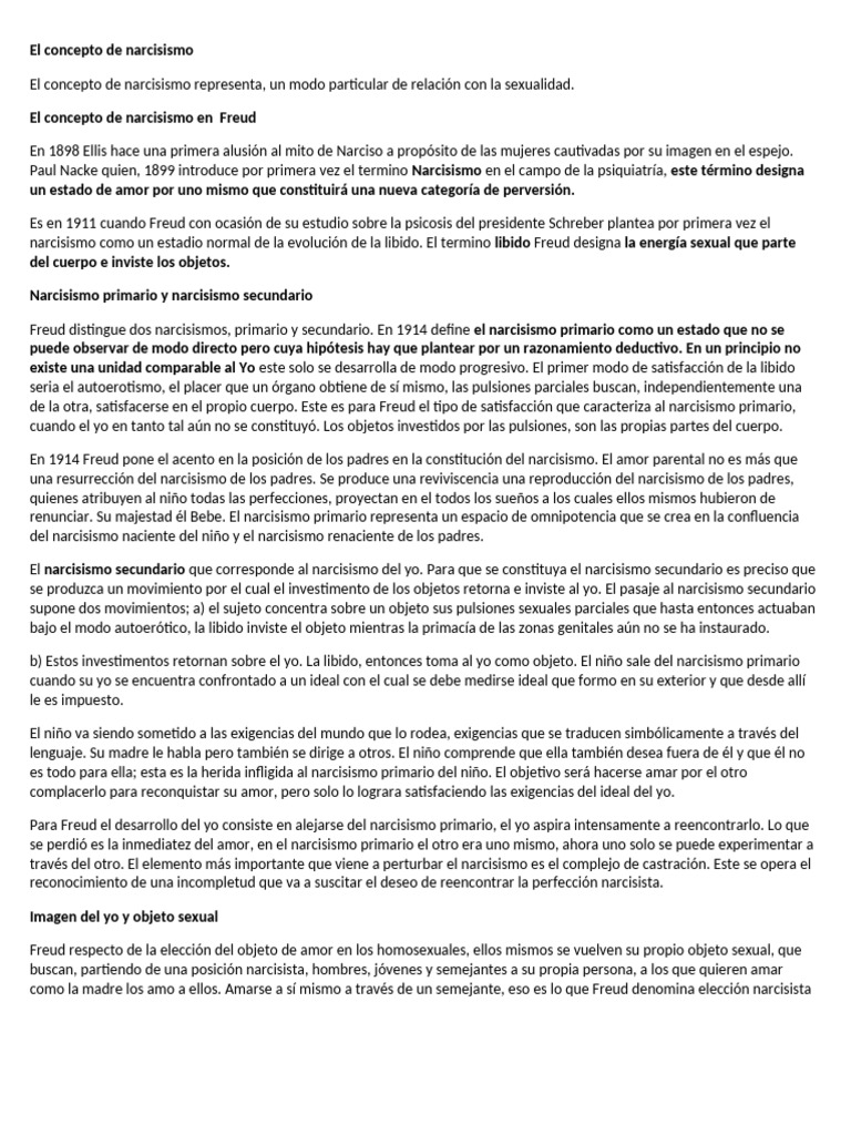 El Concepto de Narcisismo | PDF | Jacques Lacan | Libido