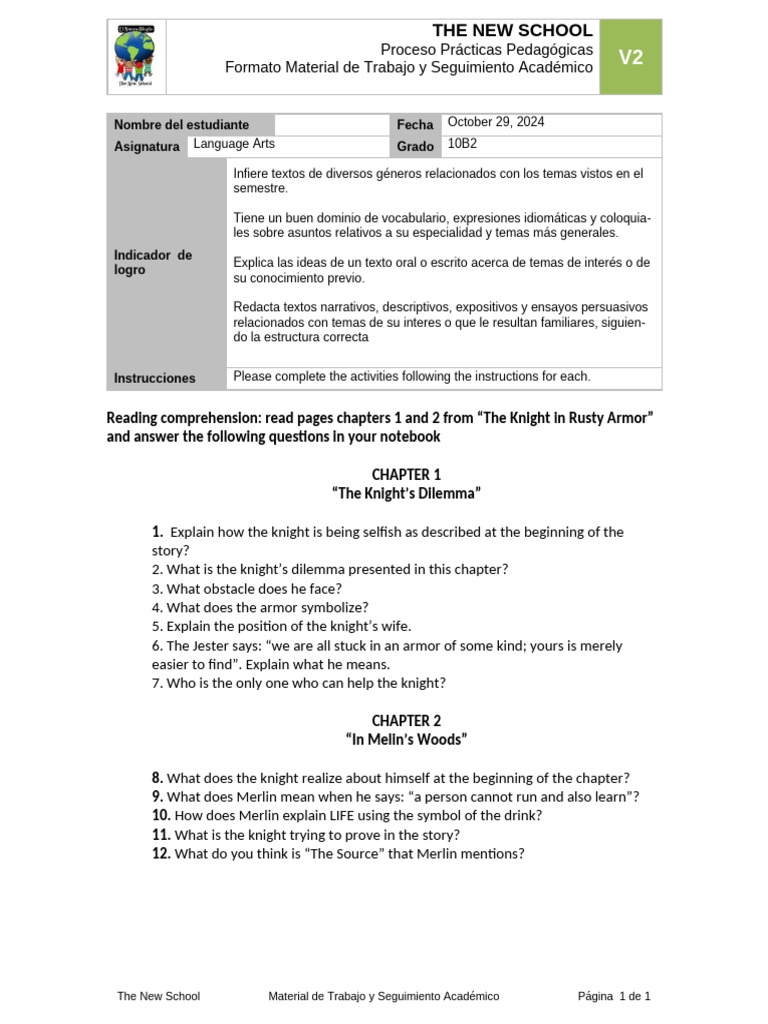 Knight and Rusty Armor - Reading Comprehension | PDF