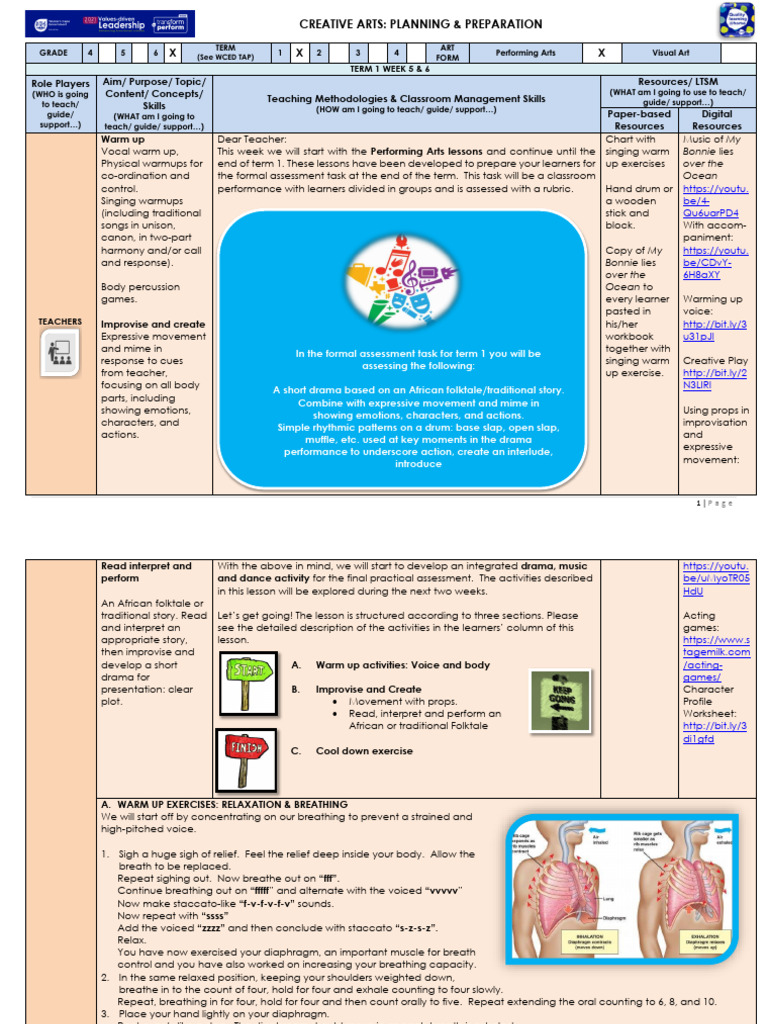 Lesson Plan GR 6 Creative Arts Performing Arts T1 W 5,6 | PDF ...