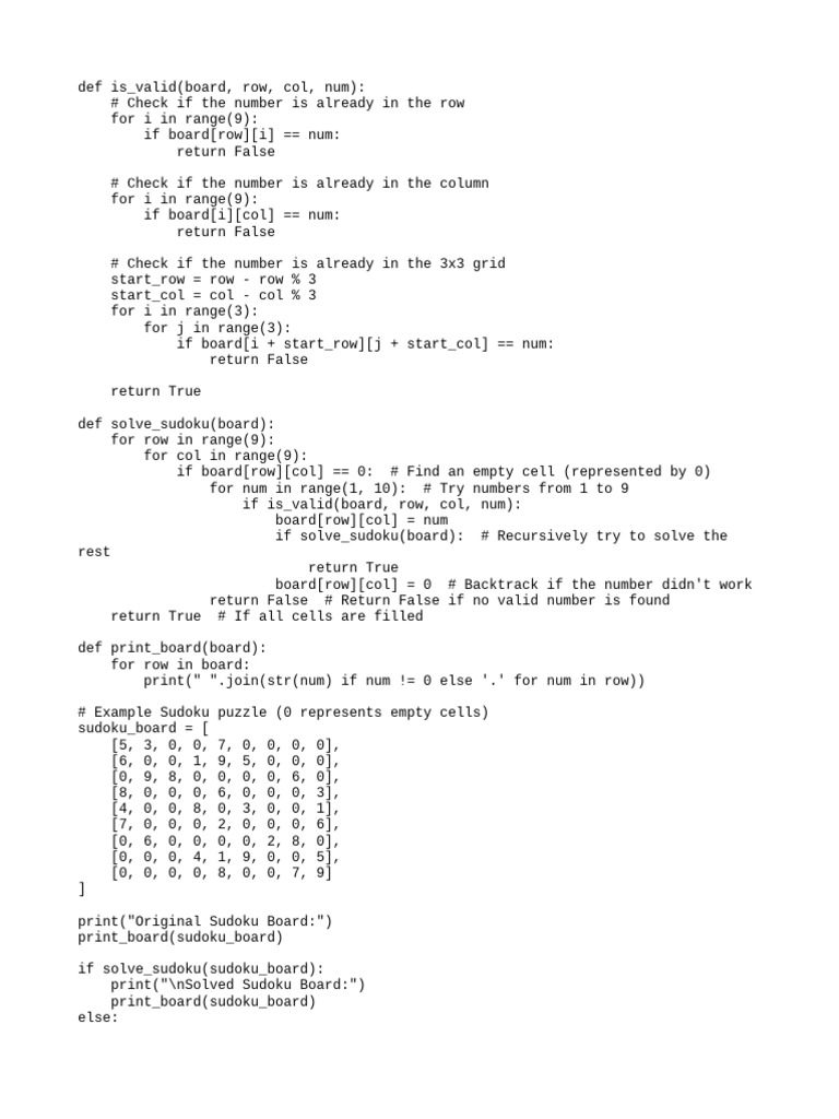 Sudoku Solver with Backtracking Algorithm | PDF