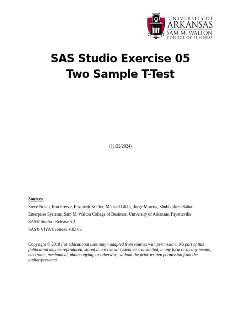 SAS Studio 05 Two Sample Tests - 06.28 | PDF | P Value | Student's T Test