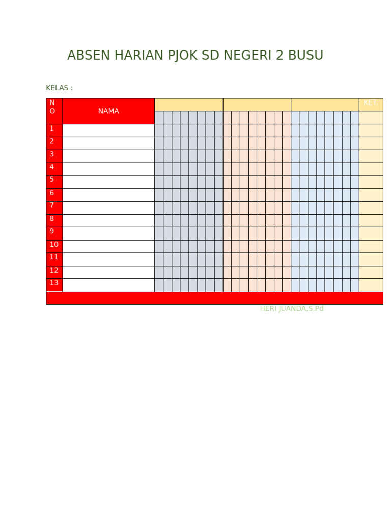 Absen Harian Pjok As Negeri 2 Busu | PDF