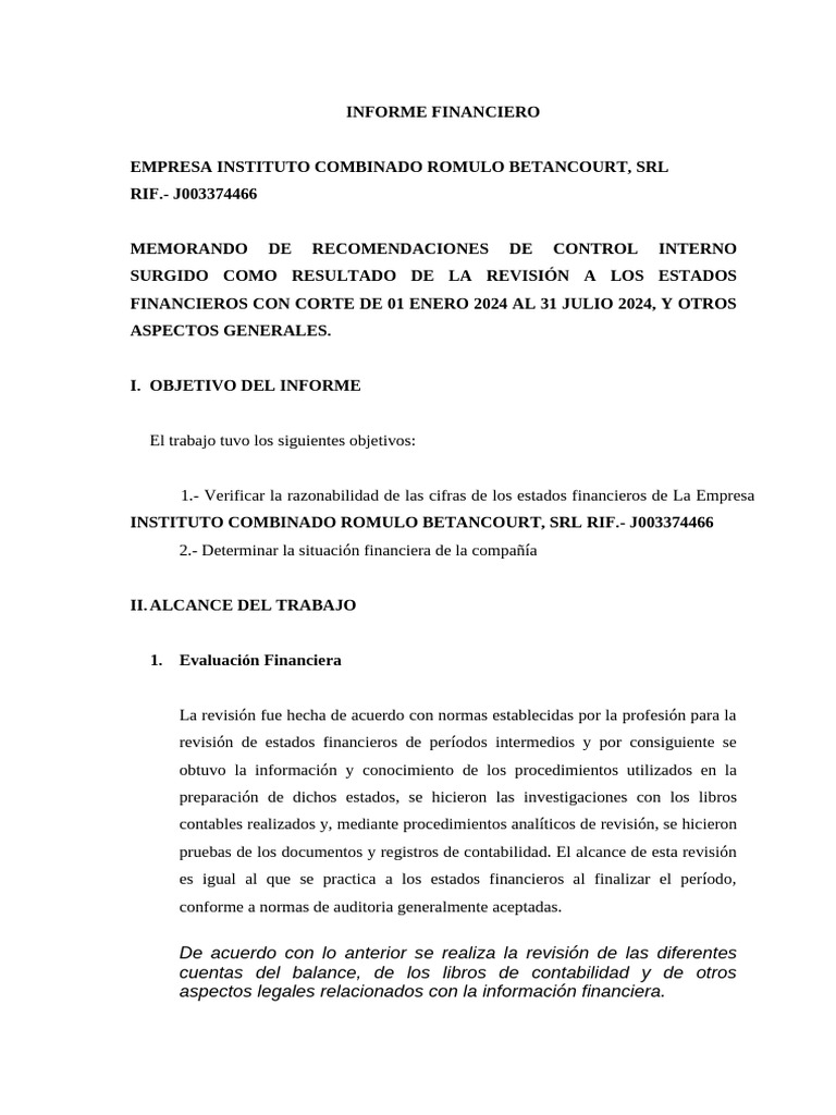 Modelo de Informe Financiero | PDF | Estado financiero | Contabilidad