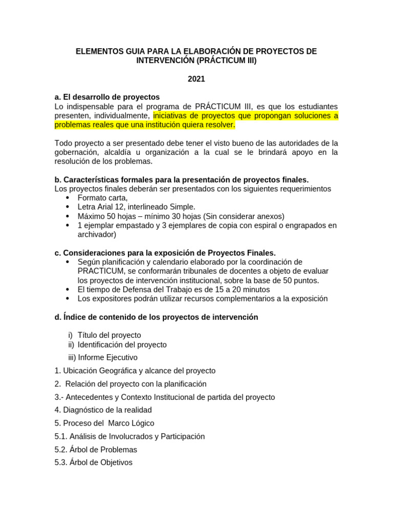 Guia para Proyectos de Intervención 2021 | PDF