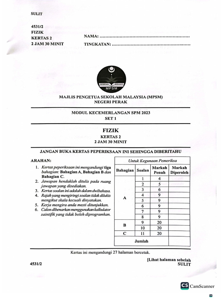 Fizik K2 Trial Perak 2023 | PDF