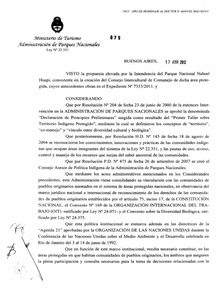 Creacion Consejo Intercultural de Comanejo Del PNNH | PDF