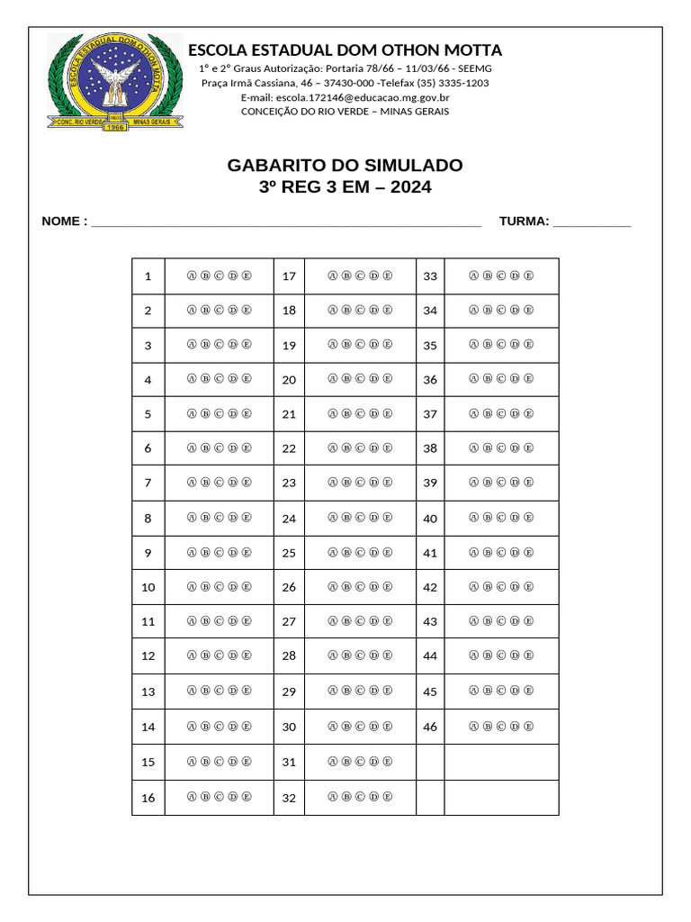 Modelo de Gabarito para Simulado | PDF