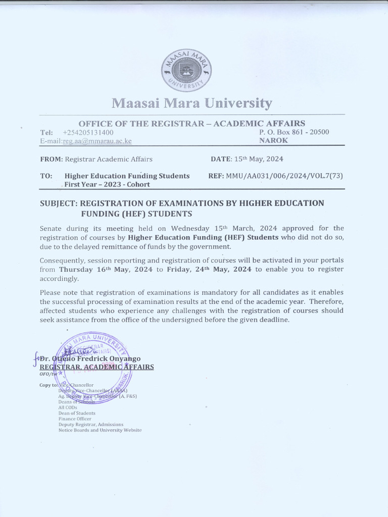 Registration of Examinations by Higher Education Funding HEF Students | PDF