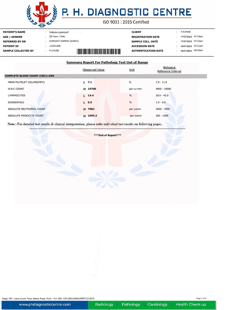 Report | PDF | Serology | Medical Specialties