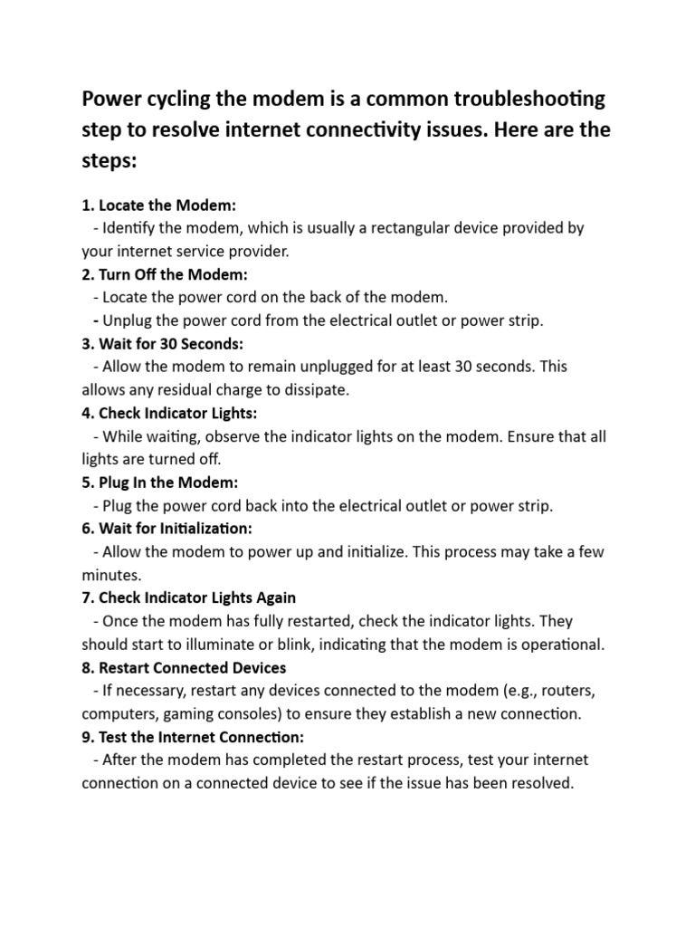 Power Cycling The Modem | PDF | Business | Computers