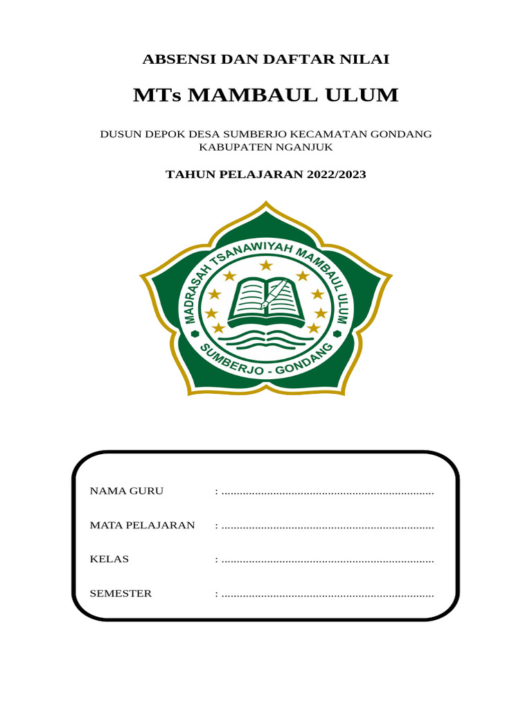 Cover Absensi Dan Daftar Nilai | PDF