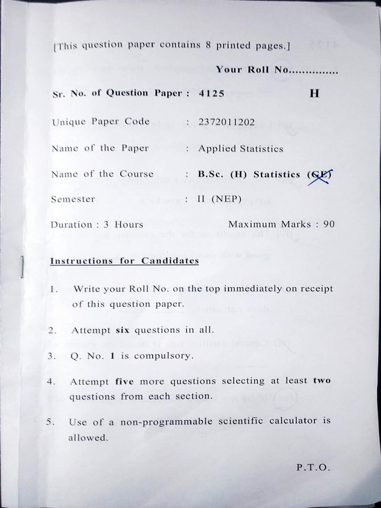 Applied Statistics Question Paper 2024 | PDF