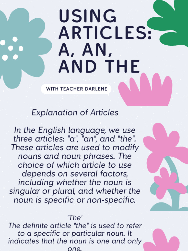 Using Articles A, An, and The | PDF | Noun | Plural