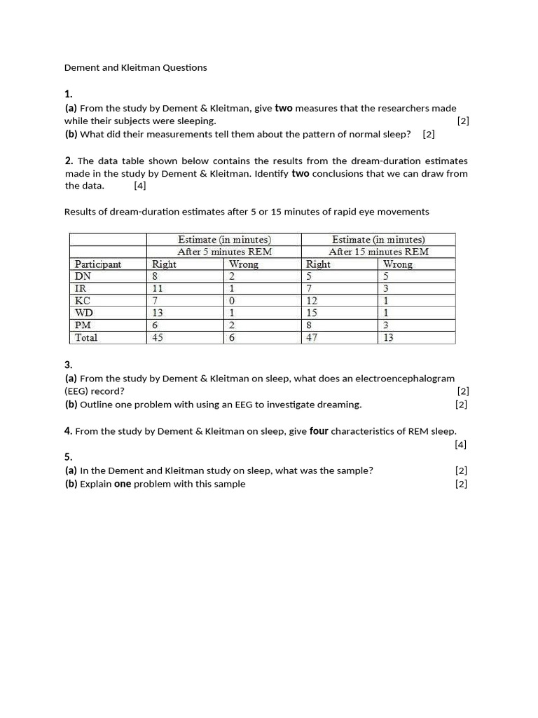 Dement and Kleitman Sleep Study Insights | PDF | Teaching Methods ...