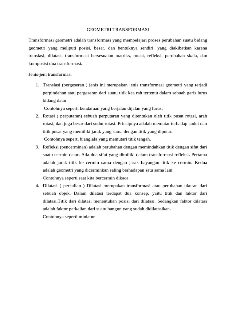 Rangkuman Geometri Transformasi 1 Bu Tina Amelia Z | PDF