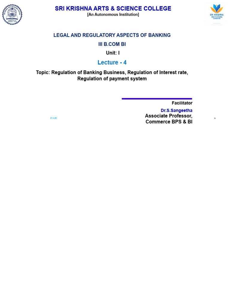 Lecture 4 - REGULATION OF BANKING BUSINESS | PDF | Banks | Interest