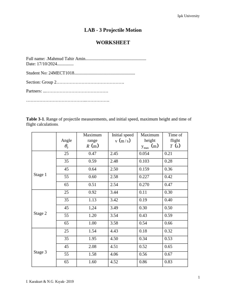 Mahmud Tahir Amin Lab 3 Projectile Motion 500494 98727426 | PDF | Angle | Projectiles