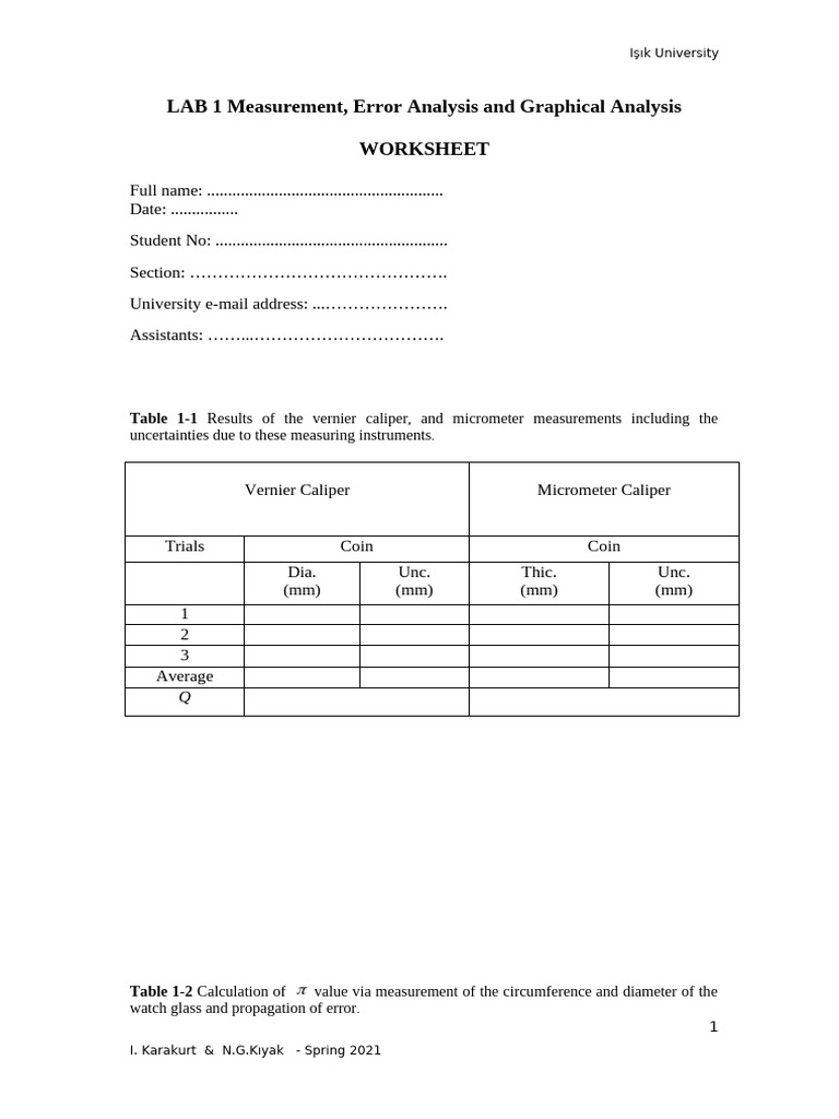 LAB 1 Measurement, Error Analysis and Graphical Analysis 2 | PDF