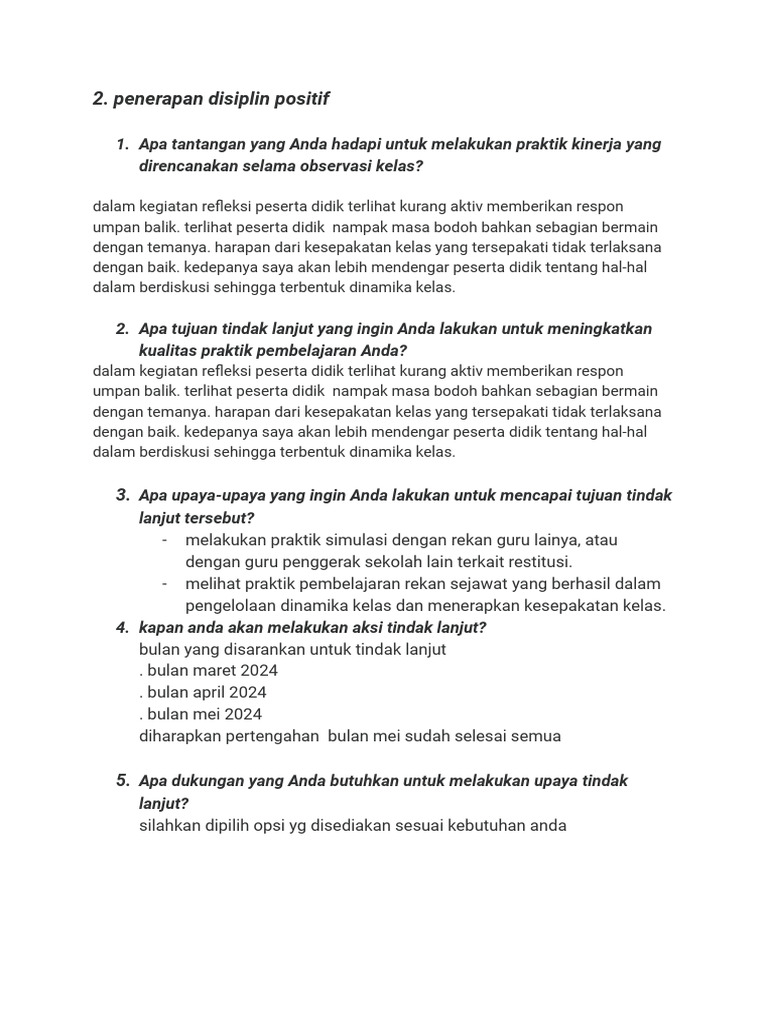 RTL Penerapan Disiplin Positif | PDF | Pengembangan Diri | Kesehatan ...