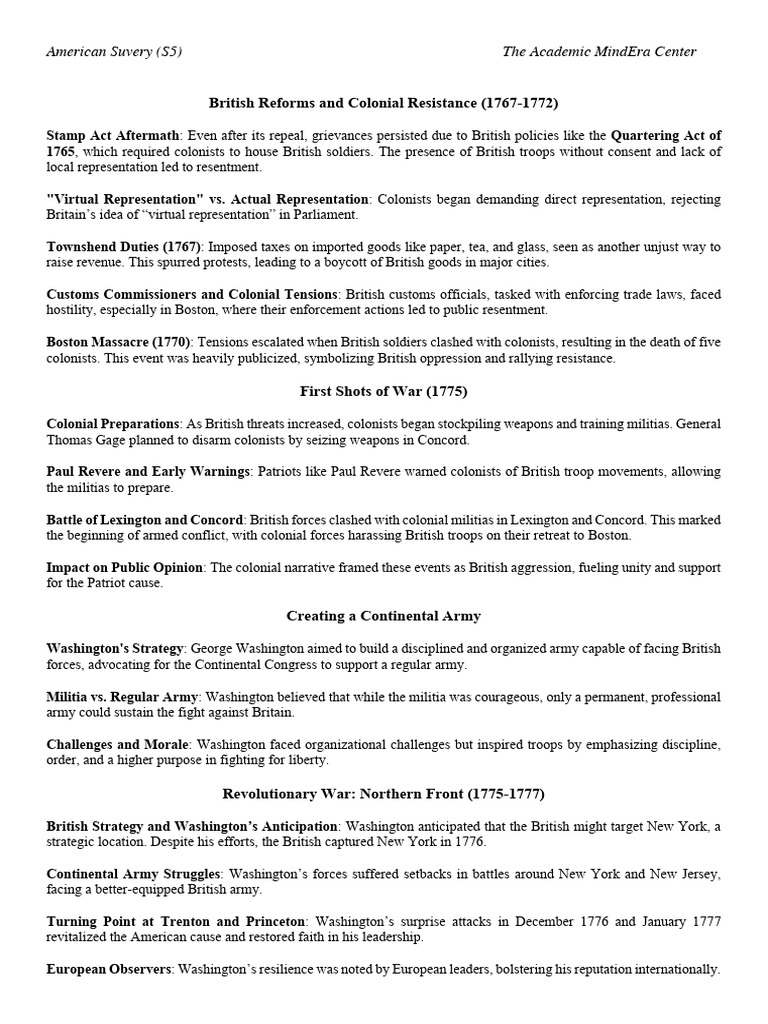 British Reforms and Colonial Resistance | PDF | American Revolutionary ...