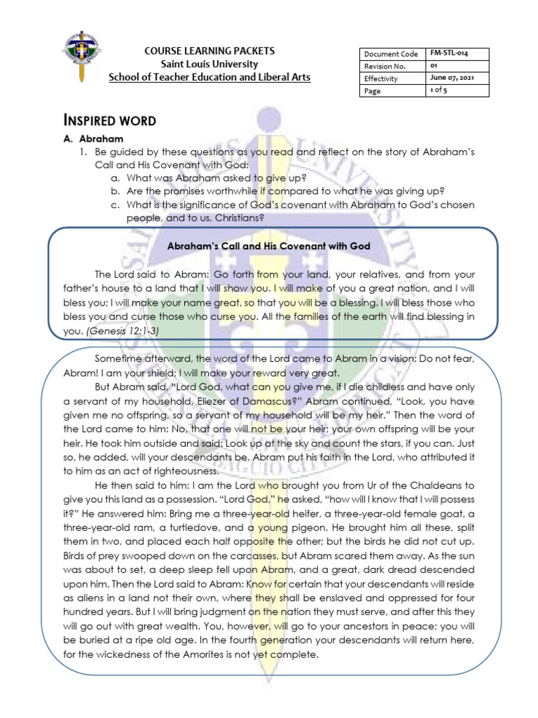 CFE 101 - Module 2, Lesson 1 - Inspired Word | PDF | Moses | Abraham