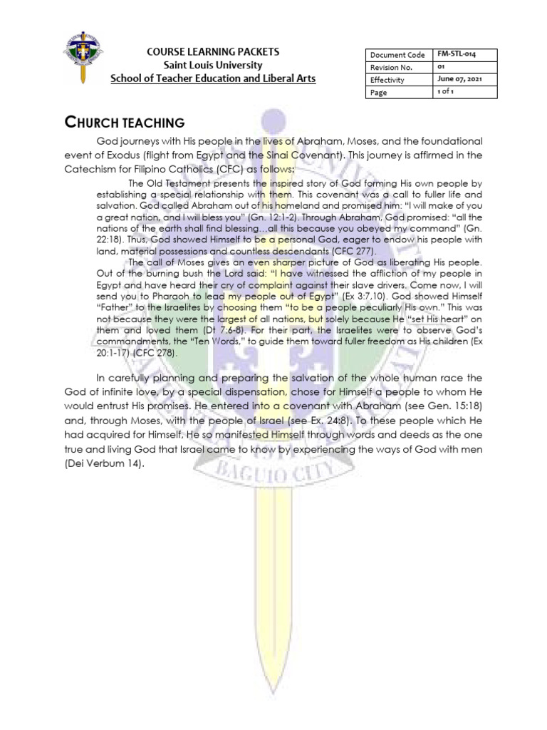 CFE 101 - Module 2, Lesson 1 - Church Teaching | PDF | The Exodus | Moses