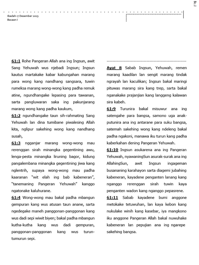 17 Des 2023 - Bacaan 1 (Bahasa Jawa) | PDF