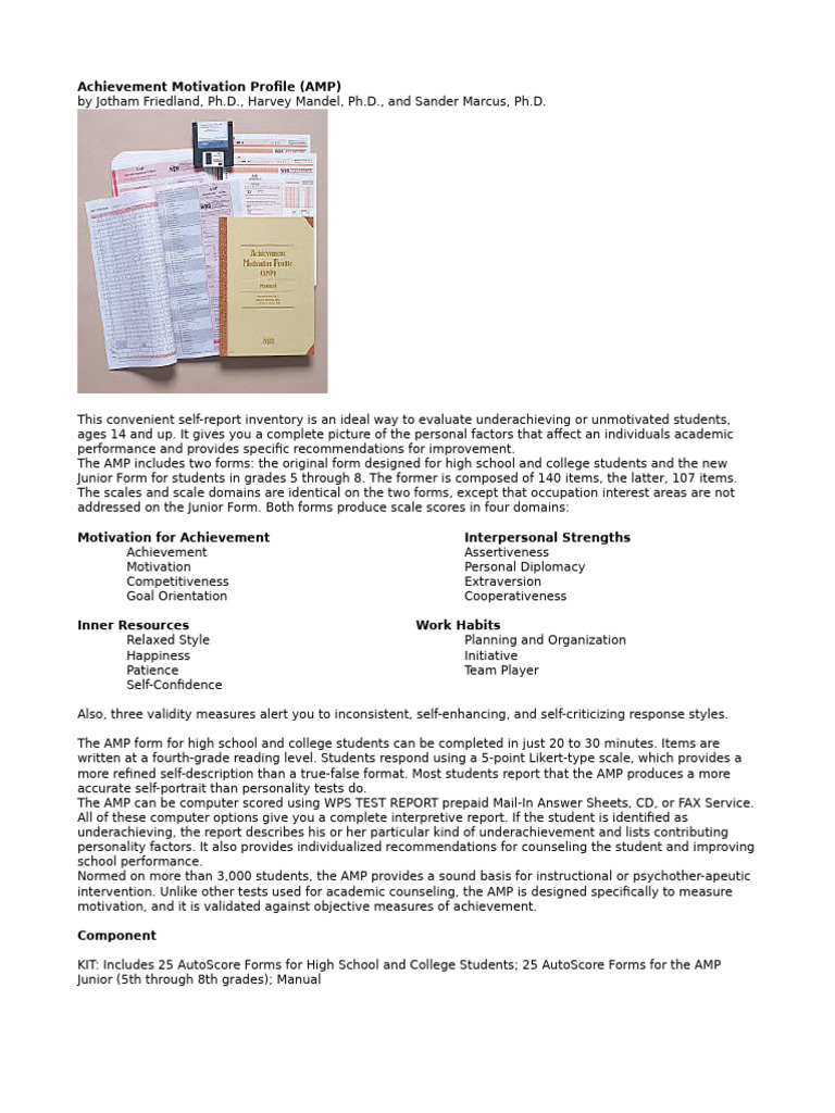 Achievement Motivation Profile | PDF | Cognition | Behavior Modification