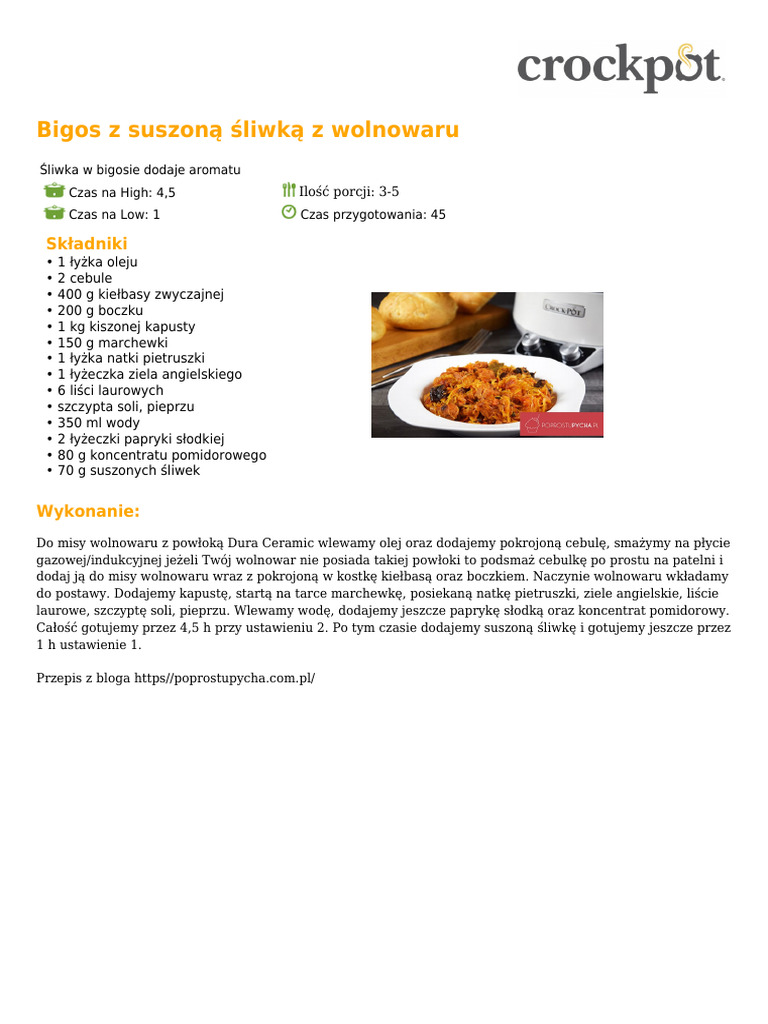 Bigos Z Suszoną Śliwką Z Wolnowaru | PDF