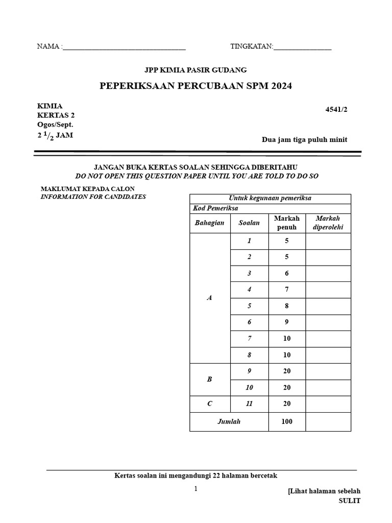 Trial K2 Kimia SPM 2024 - Johor - PG SET 1 | PDF