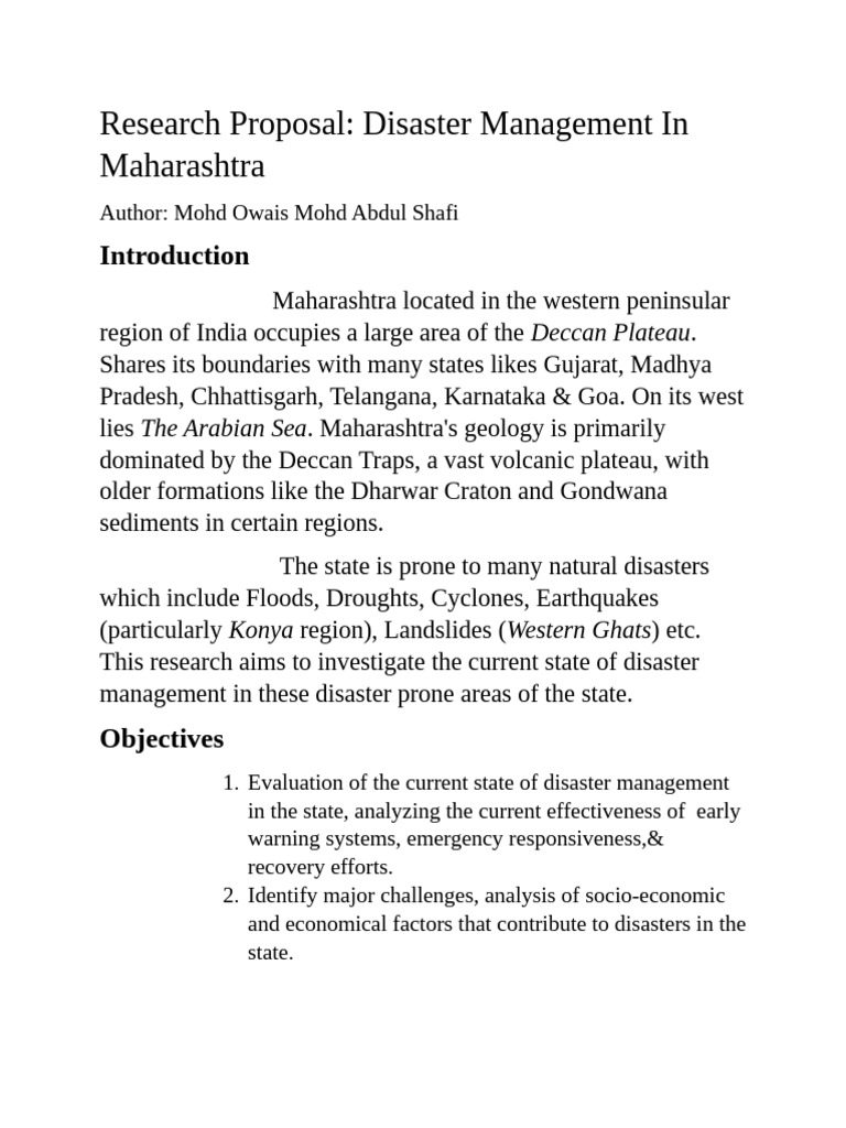 Research Proposal Disaster Management in Maharashtra | PDF | Emergency ...