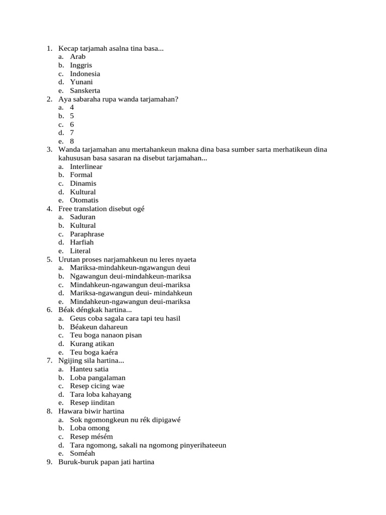Soal Sumatif Akhir Semester Bahasa Sunda Kelas X 2024-2025 | PDF
